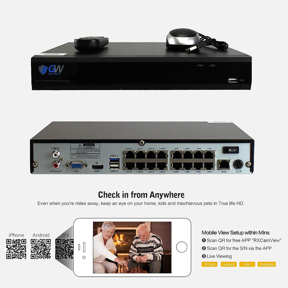 GW Security 16 Channel 4K NVR 5MP H.265 IP Surveillance Security Camera System with 16-Piece Super HD 1920P Weatherproof Microphone PoE Security Dome Cameras, AI Human Detection