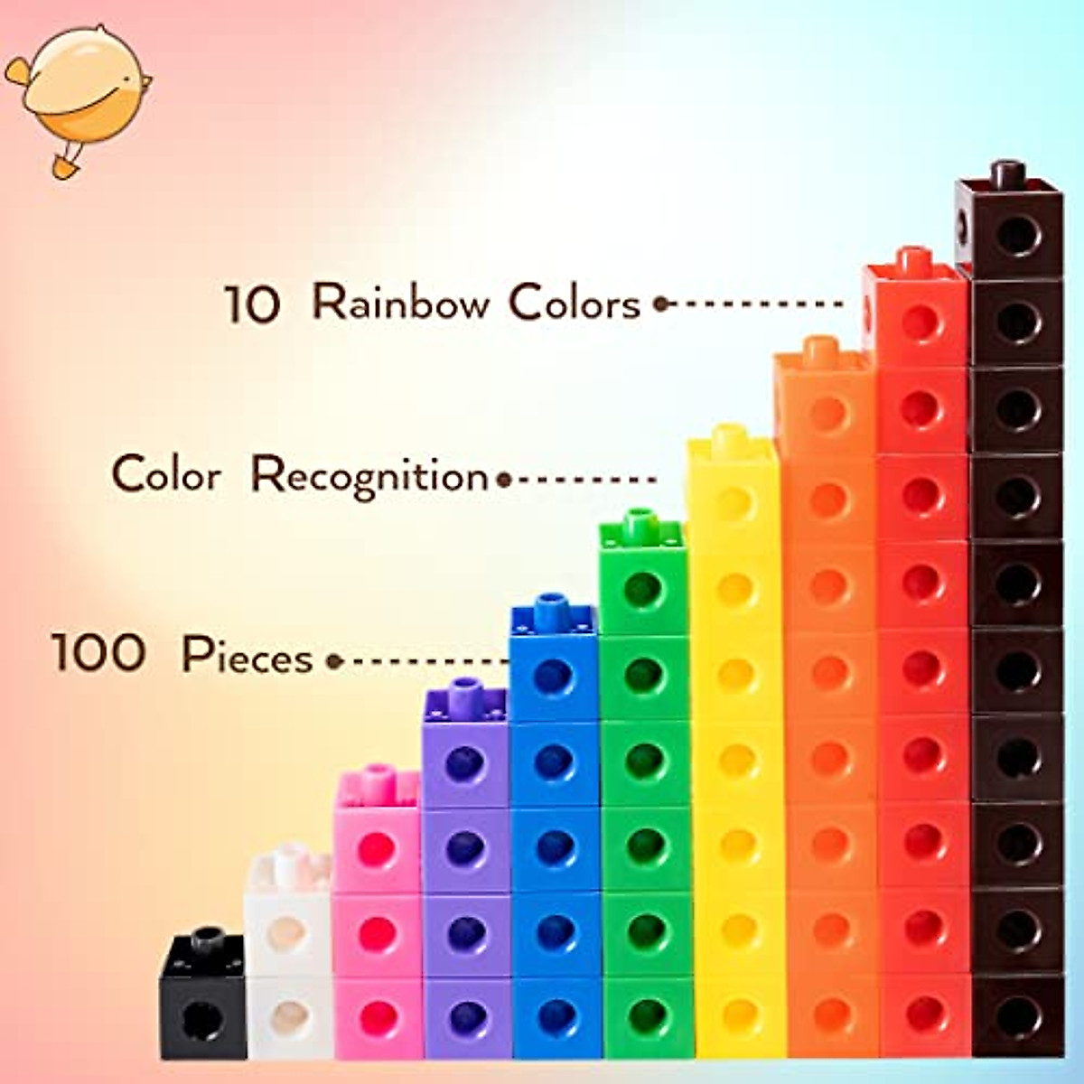 TOYLI 100 Piece Linking Cubes Set for Counting, Sorting, STEM, Connecting Blocks Math Links Manipulatives Educational Toy for Preschool, Kindergarten, Homeschool