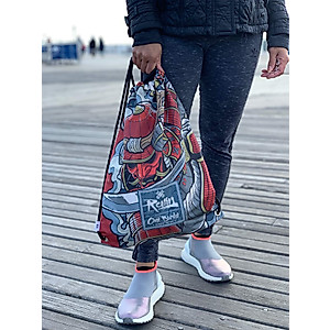 Ronin Gi Sports Bag - Oni Bushi-Draw String Backpack – Contact Sports Rucksack for BJJ, Karate, Judo, TKD, Kempo Gis – Gear Carrying Bag for Women, Men and Kids – 100% Polyester – Sturdy Printed Pouch