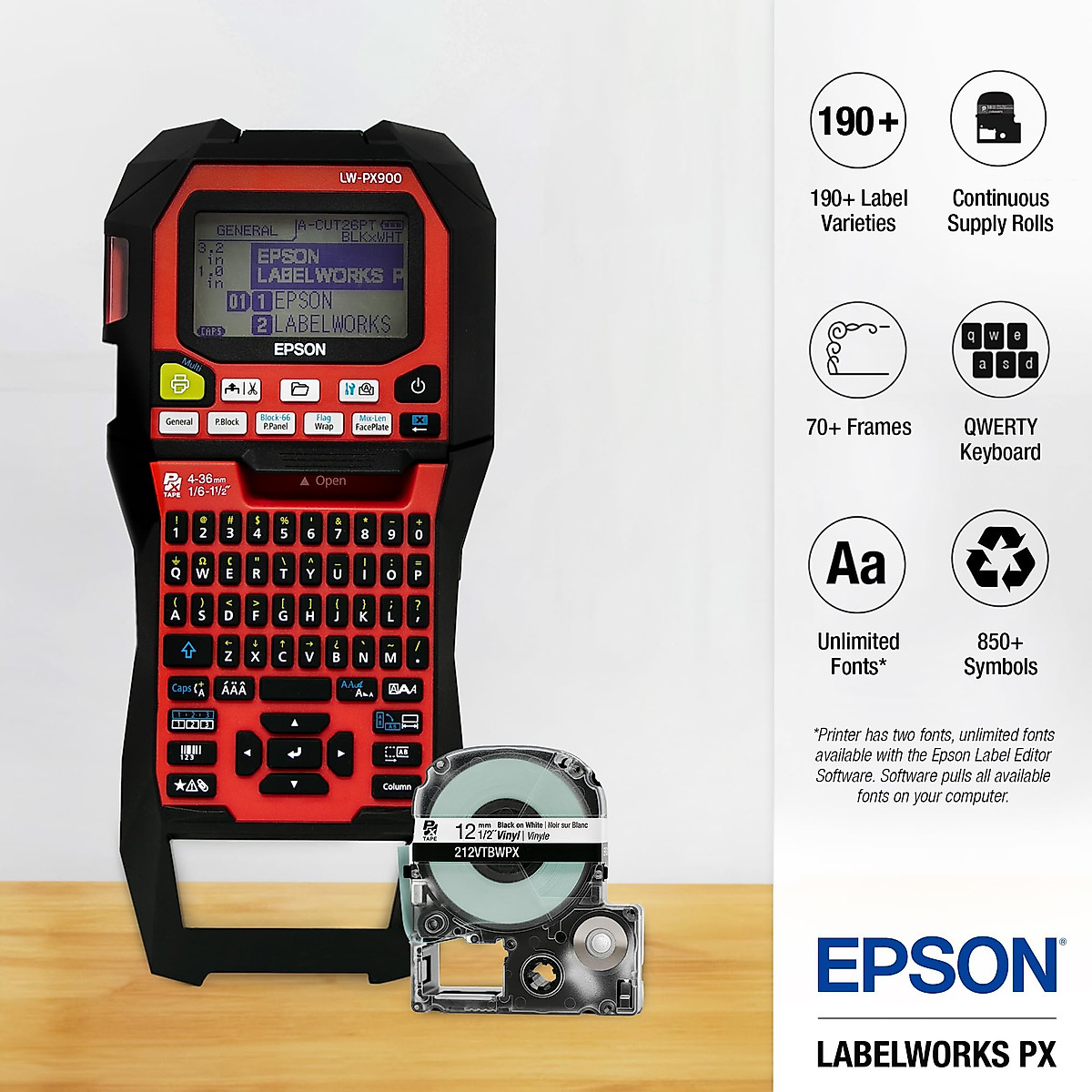 LABELWORKS Epson LW-PX900 Industrial Label Maker - Portable Handheld Label Printer Compatible with All Epson PX Tape Types