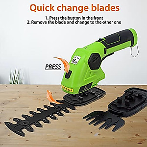 SOHONRY 2 in 1 Cordless Grass Shears Handheld Grass Hedge Trimmer, Electric Grass Clippers Shrub Bush Trimmer for Garden, with Rechargeable 8V Battery and Charger Included