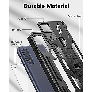 for Motorola Moto G Pure Case: Military Drop Proof Protection Rugged Protective Heavy Duty Shockproof TPU Grade Matte Textured Bumper Design Armor Phone Cover with Kickstand - Black