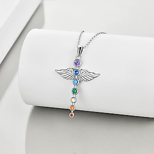 YAFEINI Chakra Necklace Angel Neckalce for Women 7 Chakra Pendant Necklace for Healer Crystal Pendant Jewelry