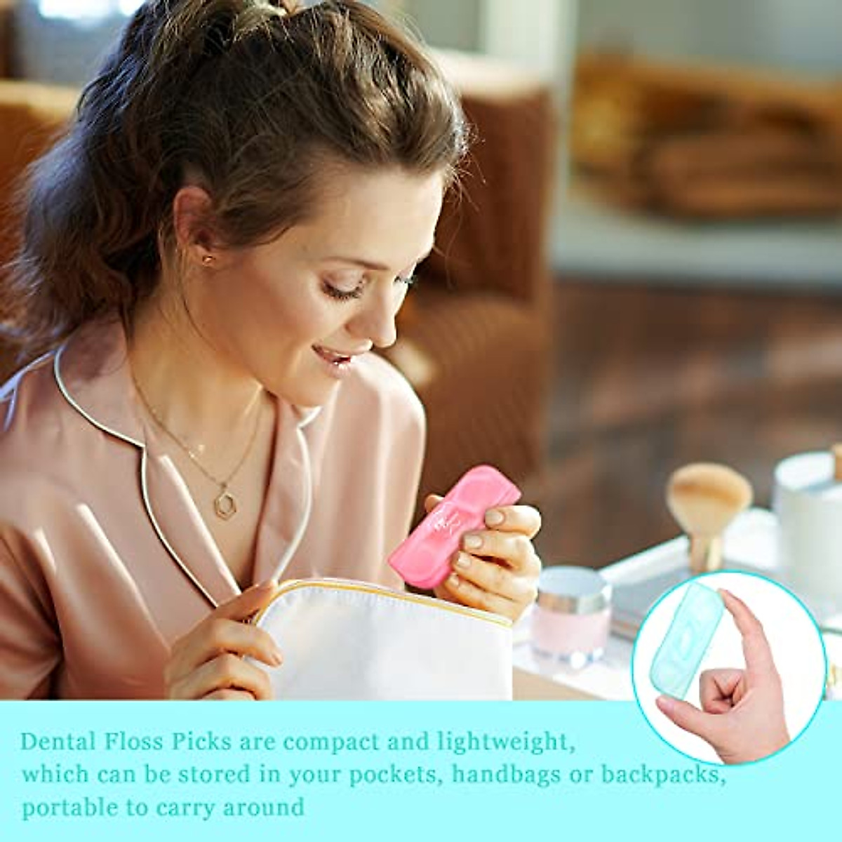 Newtay Dental Floss Picks with Travel Case Portable Dental Floss Travel Flosser for Women Men Teeth Cleaning, Peach Powder and Fresh Green (20 Box)