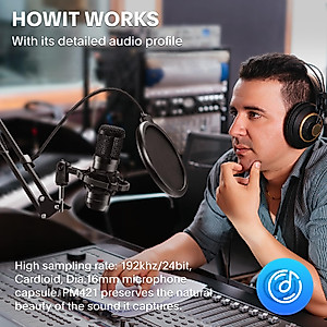 Caattiilaa - PC Streaming Podcast Microphone, for Recording, Gaming, 192KHZ/24Bit Condenser Electric USB Mic Kit with Sound Chipset Boom