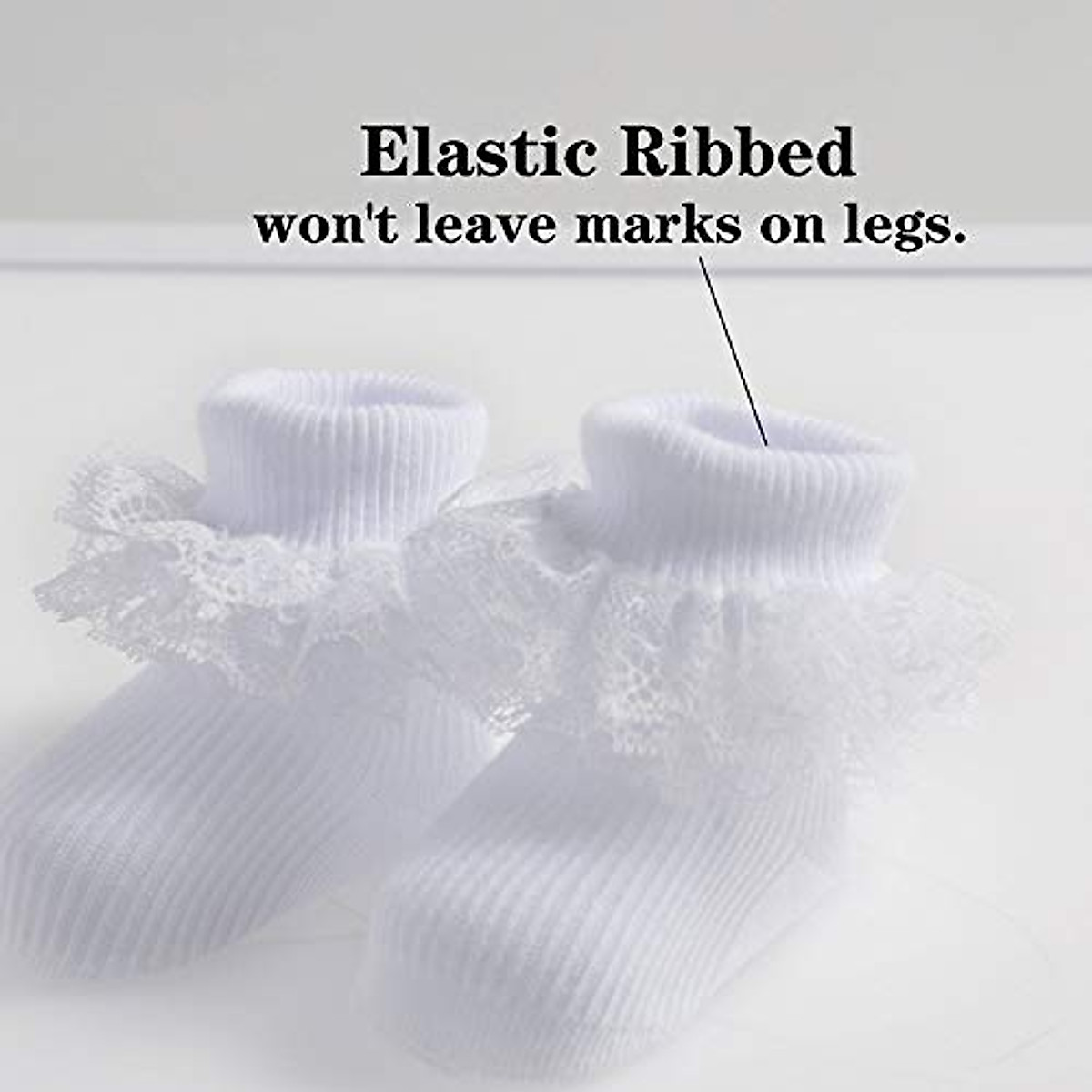 Mini angel Baby Lace Socks Newborn Girls Triple Lace Ruffle Frilly Socks Soft Cotton Turn Cuff Socks with Box Gift Set,3 Pairs,White/Pink,0-6 Months