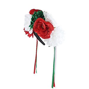 aoozleny Mexican Flower Crowns Headband, Headpiece for Halloween Festival Party (Red-White-Green)
