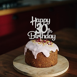 Sotpot Happy 30th Birthday Cake Topper Silver Glitter 30th Cake Toppers 30 Birthday Cake Decorations Cheers to 30 Fabulous Party Cake Picks - 1 Pack