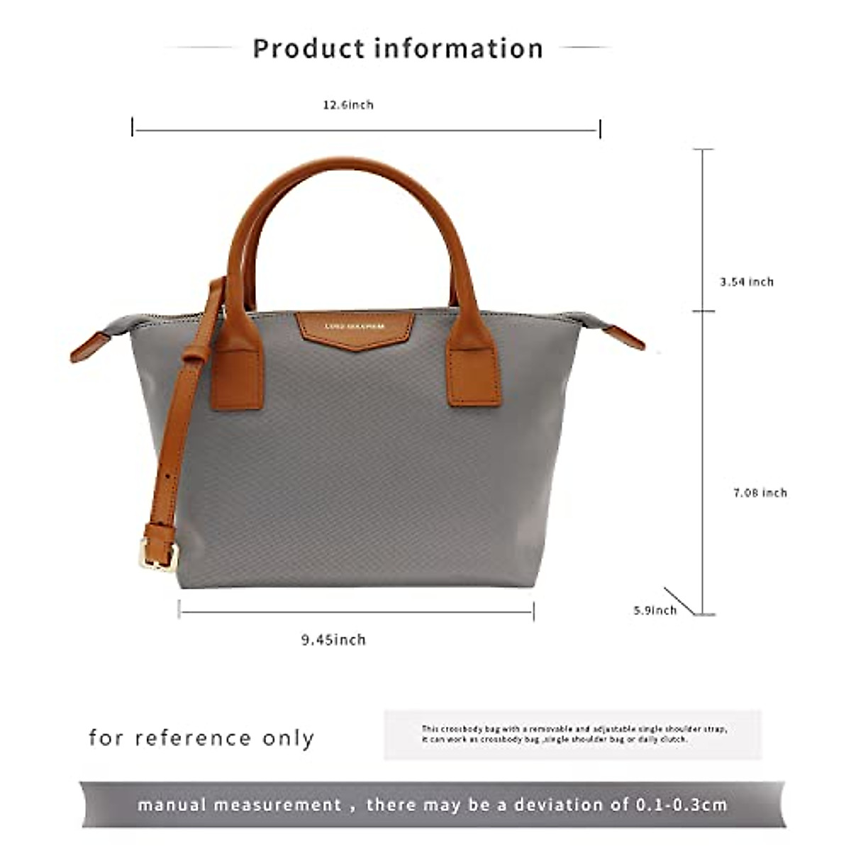 Women Lightweight Waterproof Nylon Handbag Shoulder Totes Crossbody Bag,Leather Shoulder Handbags And Travel Work Purse (Light grey)