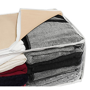 Simple Houseware 3 Pack Foldable Closet Organizer Clothing Storage Box with Clear Window, Beige