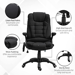 Vinsetto 6 Point Vibration Massage Office Chair with Heat, High Back Executive Office Chair with Padded Armrests, Linen Reclining Computer Chair, Black