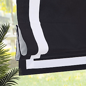 Cordless Blackout Roman Shades for Windows, Black Roman Blind with White Trim, Custom Fabric Roman Window Blinds for French Doors, Kitchen Windows