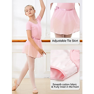 Stelle Ballet Leotards for Girls Dance Dress Outfit Combo with Skirt and Tights (Ballet Pink-Adjustable Tie, 90)