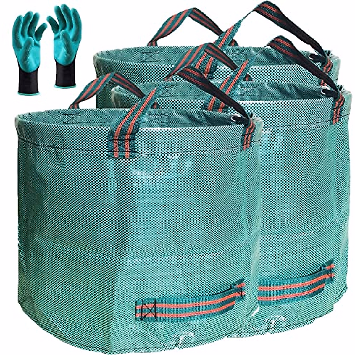 Professional 3-Pack 137 Gallon Lawn Garden Bags (D34, H34 inches) Big Yard Waste Bags with Garden Gloves, Extra Large Reusable Leaf Bags,Garden Clippings Bags,Leaf Containers,Yard Trash Bags 4 Handles
