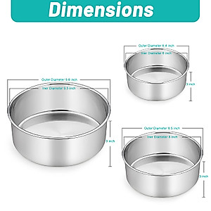TeamFar 6/8 / 9 Inch Cake Pan, Stainless Steel Round Baking Pan for Cake Brownie Lasagna, Non-Toxic & Heavy Duty, 3” Deep Wall & One Piece, Smooth & Dishwasher Safe-Set of 3