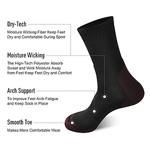ECOEY Men's Work Boots Athletic Running Crew Socks, Dry-Tech Moisture Wicking Heavy Cushion 8 Pairs (Black+Dark Red, US Shoe Size: Men 9.5-11.5/Women 11-13)