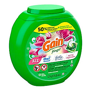 Gain flings! Laundry Detergent Soap Pacs HE Compatible 60 ct Long Lasting Scent Spring Daydream