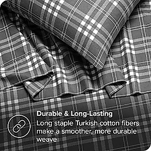 Bare Home Flannel Sheet Set Prints, 100% Cotton, Velvety Soft Heavyweight - Double Brushed Flannel for Extra Softness & Comfort - Deep Pocket - Bed Sheets (Cal King, Stirling Plaid - Grey/White)
