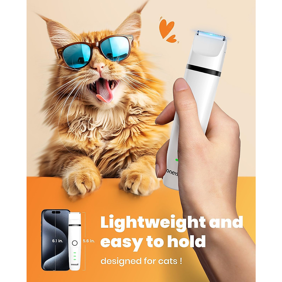 oneisall 2 Speed Paw Trimmer with 3 Blades, Rechargeable Cordless Cat Paw Trimmer Pet Paw Trimmer, Low Noise Cat Hair Trimmer for Dog Cat Pet's Hair Around Paws, Eyes, Ears, Face, Rump