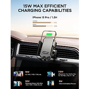 Wireless Car Charger, JOYMASS 15W Fast Charging Auto Clamping Car Charger Cell Phone Holder Mount Vent for iPhone 15 14 13 12 Mini Pro Max 11 XR XS X, Samsung Galaxy S23 Ultra S22 S21+ Note 20, etc