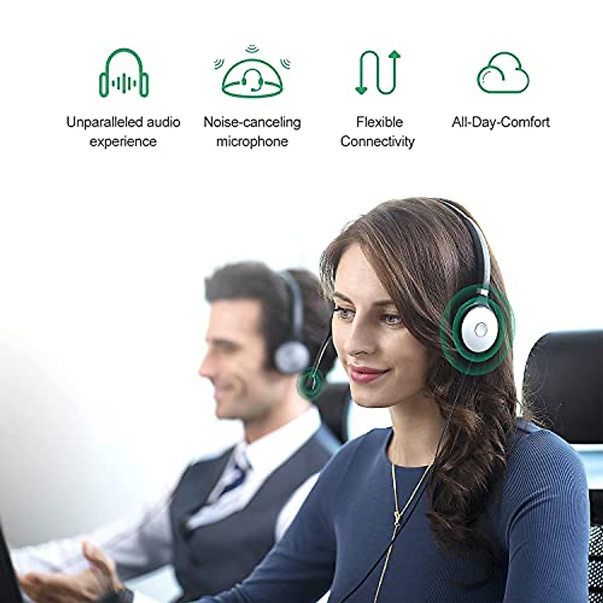 Yealink UH36 Professional Wired Headset - Telephone Headphones for Calls and Music, Noise Cancelling Headset with Mic for Computer PC Laptop（for Teams Optimized, Mono,3.5mm Jack/USB Connection）