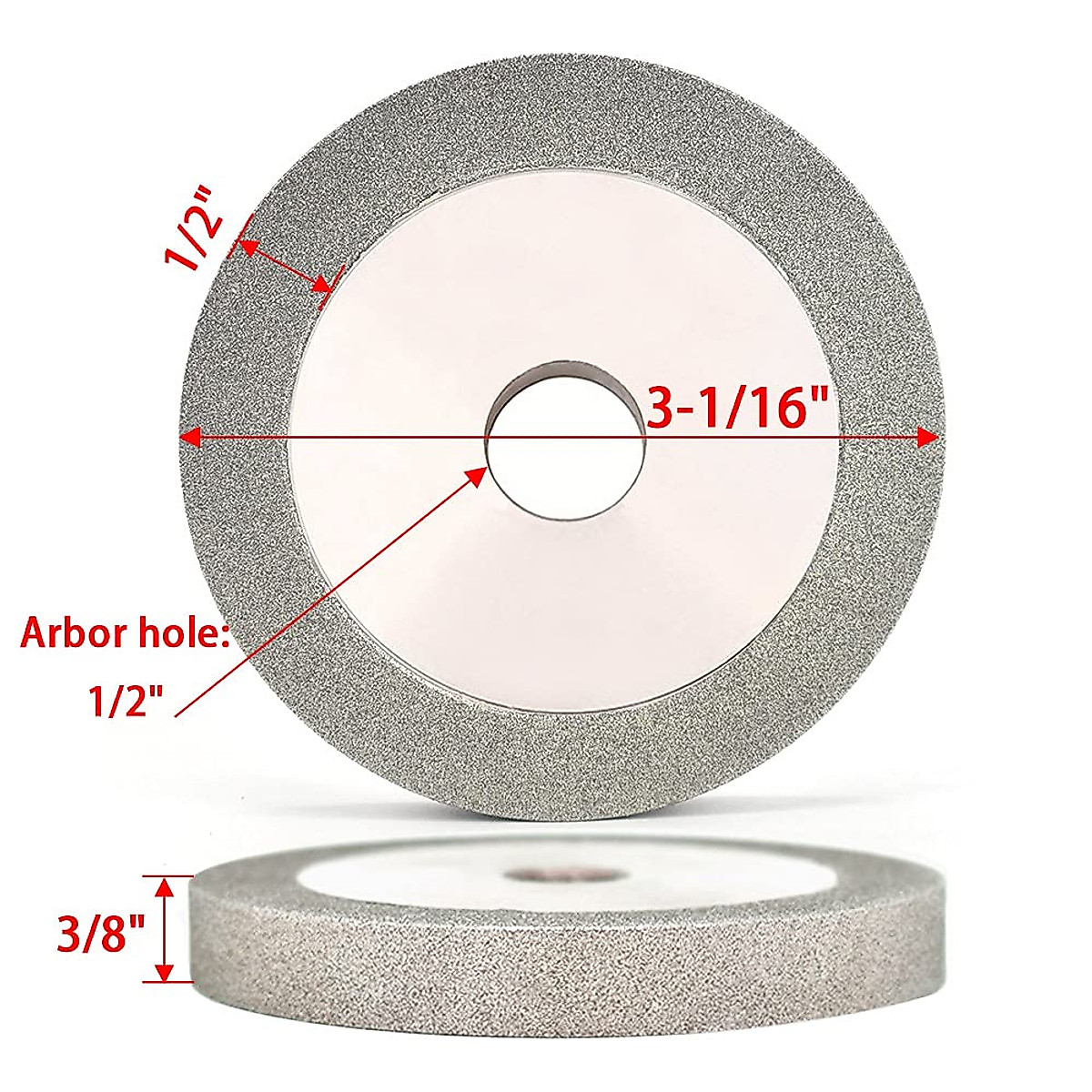 Flat Diamond Grinding Wheel 3-1/16" x 1/2" x 3/8" Grit #150 Parallel Cutter Wheel for Hard Alloy, Tungsten Steel， Ceramic, Gem, Glass - 1Pack
