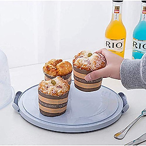 FEOOWV Plastic Small Cake Carrier Holder Round Container with Handle Suitable for 6~8 inch Diameter and 4 inch Height Small Cake (Blue)