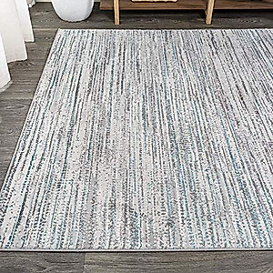 JONATHAN Y SOR200B-8 Loom Modern Strie' Indoor Area-Rug Solid Striped Casual Transitional Easy-Cleaning Bedroom Kitchen Living Room Non Shedding, 8 ft x 10 ft, Gray/Turquoise