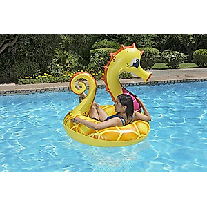 Poolmaster 48-Inch Inflatable Swimming Pool Party Float, Seahorse, Yellow