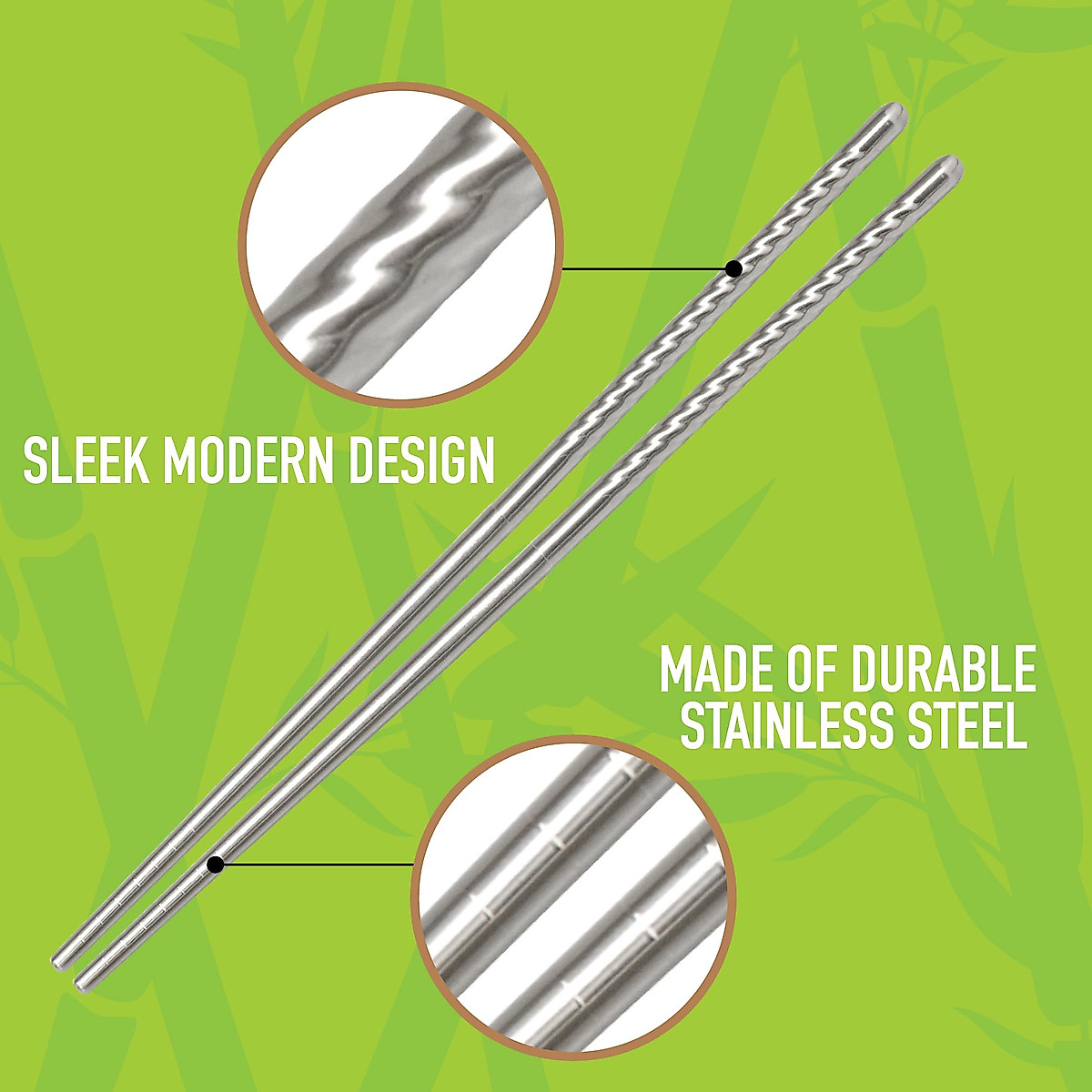 D'Eco Reusable Metal Chopsticks (4 Pairs) - Includes 4 Sets of Stainless Steel Twist Apart Silver Chopsticks & Travel Pouch - Lightweight, Durable, Dishwasher Safe - Great for Chinese Japanese Cuisine
