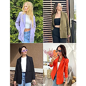 MEROKEETY Women's 2023 Fall Casual Blazers Long Sleeve Lapel Open Front Button Work Blazer Jackets with Pockets, Black, M