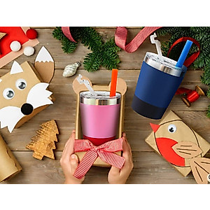 Housavvy Kids Toddler Straw Cups,4 Pack 8 oz,Toddler Smoothie Cups Spill Proof Insulated Kids Stainless Steel Cups Tumbler with Lids Silicone Straws,BPA Free