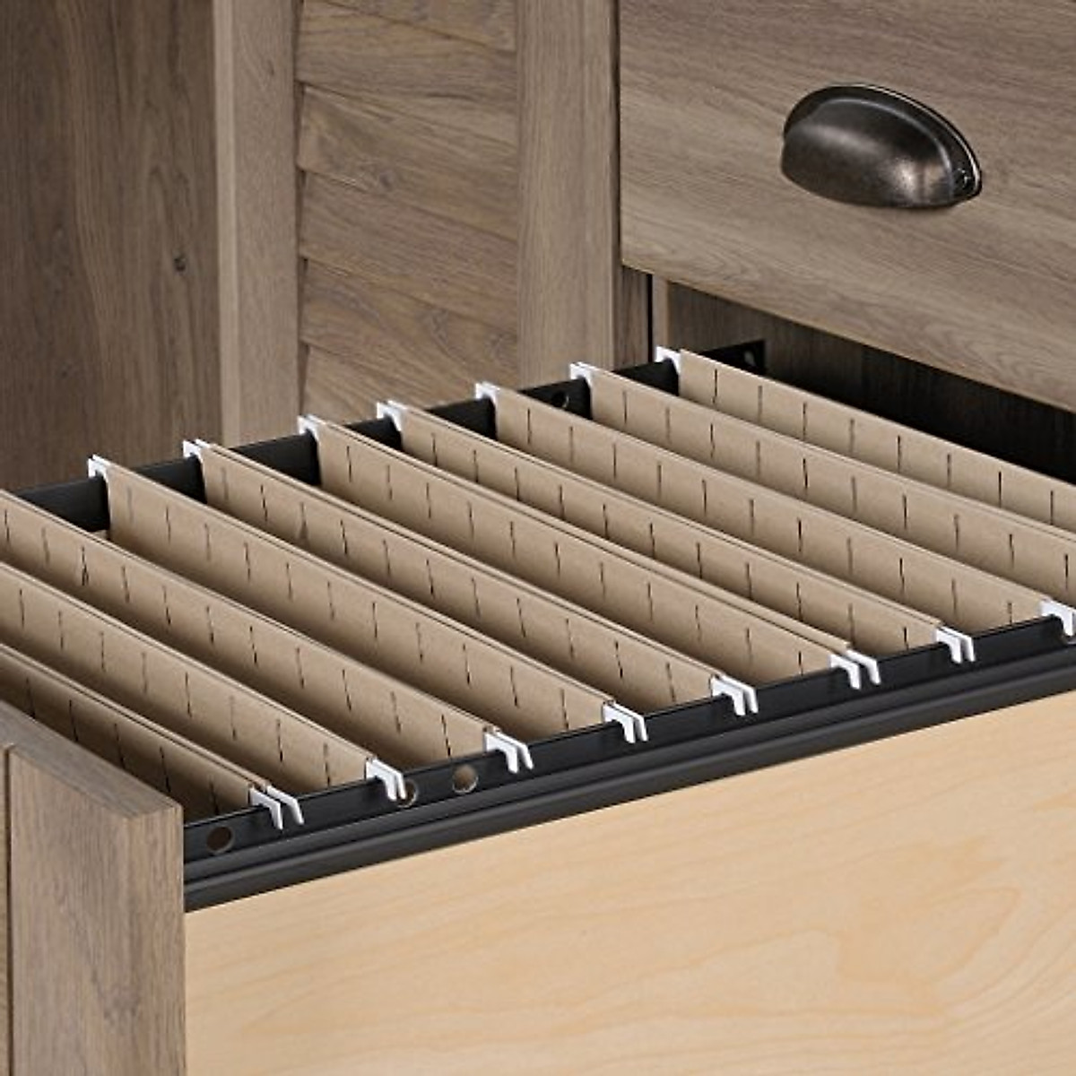 Sauder Harbor View Computer Desk with Hutch, Salt Oak finish