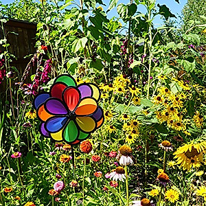 In the Breeze 2685 13.5 Inch Wind Colorful Spinner for Your Yard and Garden, 13.5" Rainbow Triple Flower