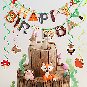 29 Pcs Woodland Party Supplies Animal Honeycomb Centerpieces Baby Shower Birthday Decorations Include Happy Birthday Banners Hanging Cards Swirl Ceiling Streamers for Forest Camping Party Supplies