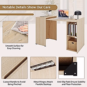 Tangkula Extendable Computer Desk for Small Space, Reversible Study Writing Desk with Mobile Shelves & Anti-Tipping Kit, Home Office Desk, Pull-Out Laptop Workstation Desk (Natural)