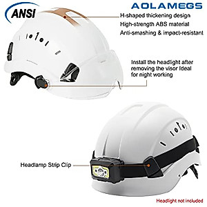 AOLAMEGS ABS Safety Hard Hat - ANSI Z89.1 Approved Safety Helmet Adjustable Vented Hardhat for Men Women Adults Safety Hardhats for Outdoor Indoor Industrial Construction Workwear (White Clear Visor)