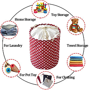DuShow Drawstring Laundry Hamper,Red Large Size Laundry Basket with Handles,Foldable Canvas Laundry Hamper for Home,Dirty Clothing,Kids Toy Organizer