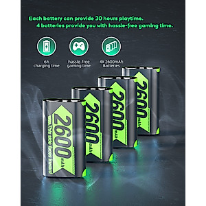 Rechargeable Battery Pack for Xbox Controller,4x2600mAh Batteries with Charger,Rechargeable Batteries Charger Station Compatible with Xbox Series X|S/Xbox One/Xbox One S/X/Elite Controller (4x2600mAh)