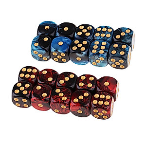 Yiotfandoll 20PCS Polyhedral Dice D6 Dice 16mm Acrylic 6 Sided Dice Game Dice for RPG MTG DND Dice Table Games (Blue Black and Red Black)