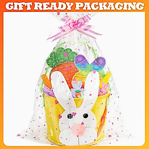 Easter Basket Stuffers - Premade Easter Baskets for Kids - 24 Pack Sensory Fidget Toys Set with Grass - Pop Gifts for Toddlers Teens Girls Boys