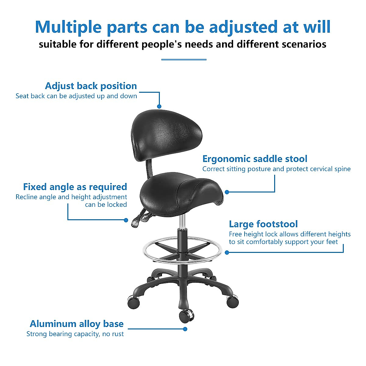 Coczeb Saddle Stool with Back Support Ergonomic Seat Hydraulic Adjustable with Footrest for Home Office Dental Tattoo Salon Shop Use
