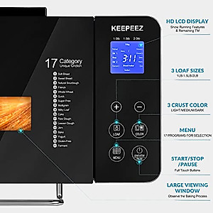 KEEPEEZ Bread Maker Machine, 2LB Premium Stainless Steel Bread Maker, 17-in-1 with Gluten Free, Jam, Yogurt, Dough, Auto Nut Dispenser, Ceramic Pan, 1Hour Keep Warm, 3 Crust Shades, 2 Paddles, Recipes
