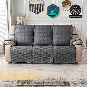 Genina Waterproof Couch Cover for Reclining Couch 3 Seat Recliner Sofa Covers, Non-Slip Recliner Couch Cover Furniture Protector with Elastic Straps for Pets, Dogs (Dark Gray, Recliner Sofa)