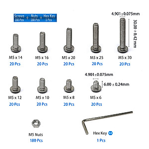 iexcell 360 Pcs M5 x 6/8/10/12/14/16/20/25/30 Stainless Steel 304 Hex Socket Button Head Cap Screws Bolts Nuts Assortment Kit