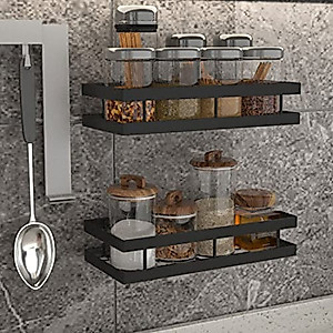 Metal Spice Rack Wall Mount Floating Shelves 2 Pack Black Storage organizer for Cabinet Door Pantry Kitchen Bathroom Supplies (9.8inches length)