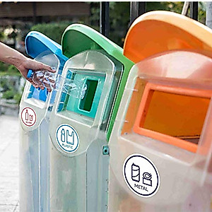 6 Pack Glass, Paper, Plastic, Metal, Trash, Recycle Sign Stickers - Self-Adhesive Vinyl Decal Recycle Logos - Eco-Friendly Trash Can Signs - 6" - Indoor & Outdoor Use - Waterproof & UV Protected