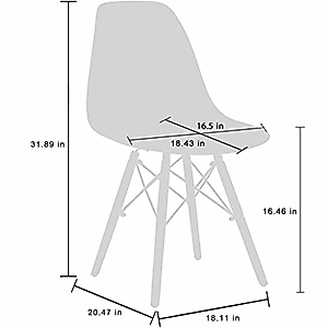 CangLong Modern Mid-Century Shell Lounge Plastic DSW Natural Wooden Legs for Kitchen, Dining, Bedroom, Living Room Side Chairs, Set of 4, Black