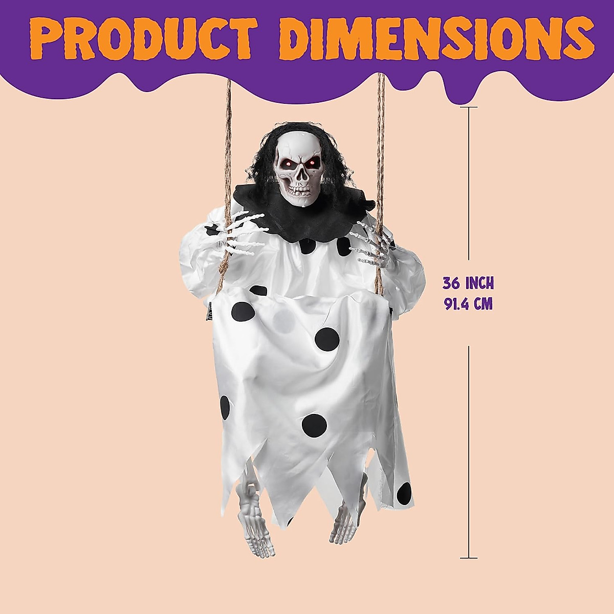 JOYIN 36" Hanging Clown Outdoor Halloween Decorations, Swinging Skeleton Decor with Light Up Eyes Button Battery Operated for Clearance Haunted House Prop Party Supplies