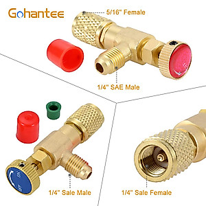 gohantee R12 R410 Refrigerant Charging Valve, R12 R22-1/4“ Male to 1/4” Female, R410-1/4" Male to 5/16" Female, Safety Adapter Flow Control Ball Valve for R12 R22 R410 Air Conditioner Manifold